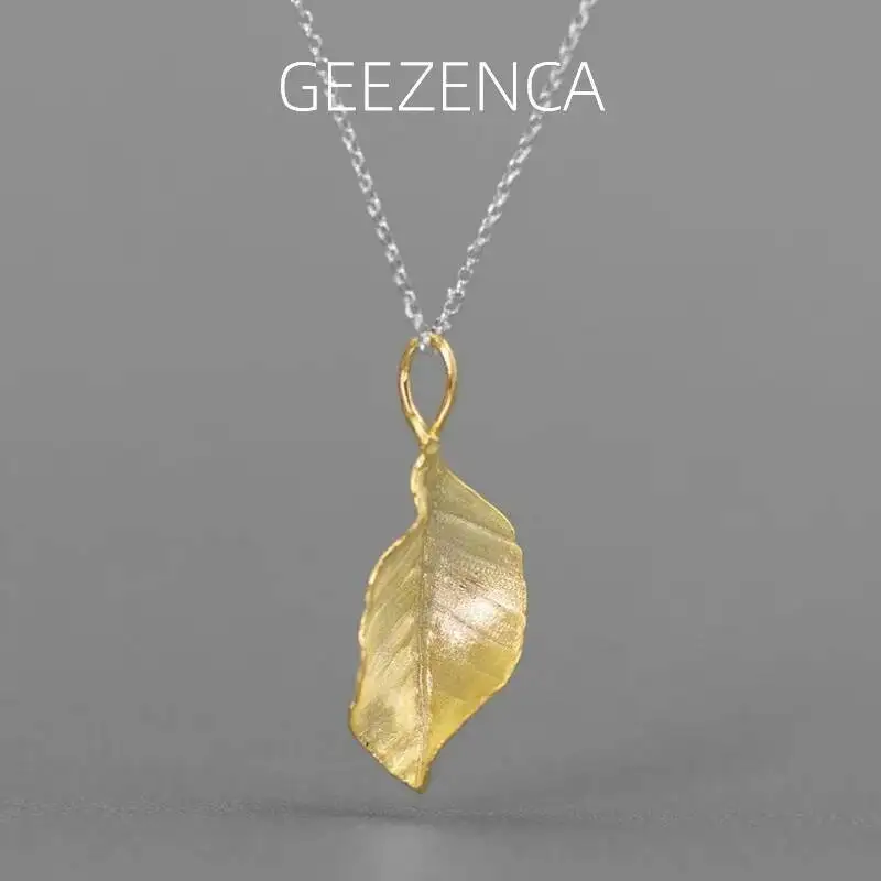 GEEZENCA 925 Sterling Silver 3D Leaf Shape Necklace Pendant For Women ...