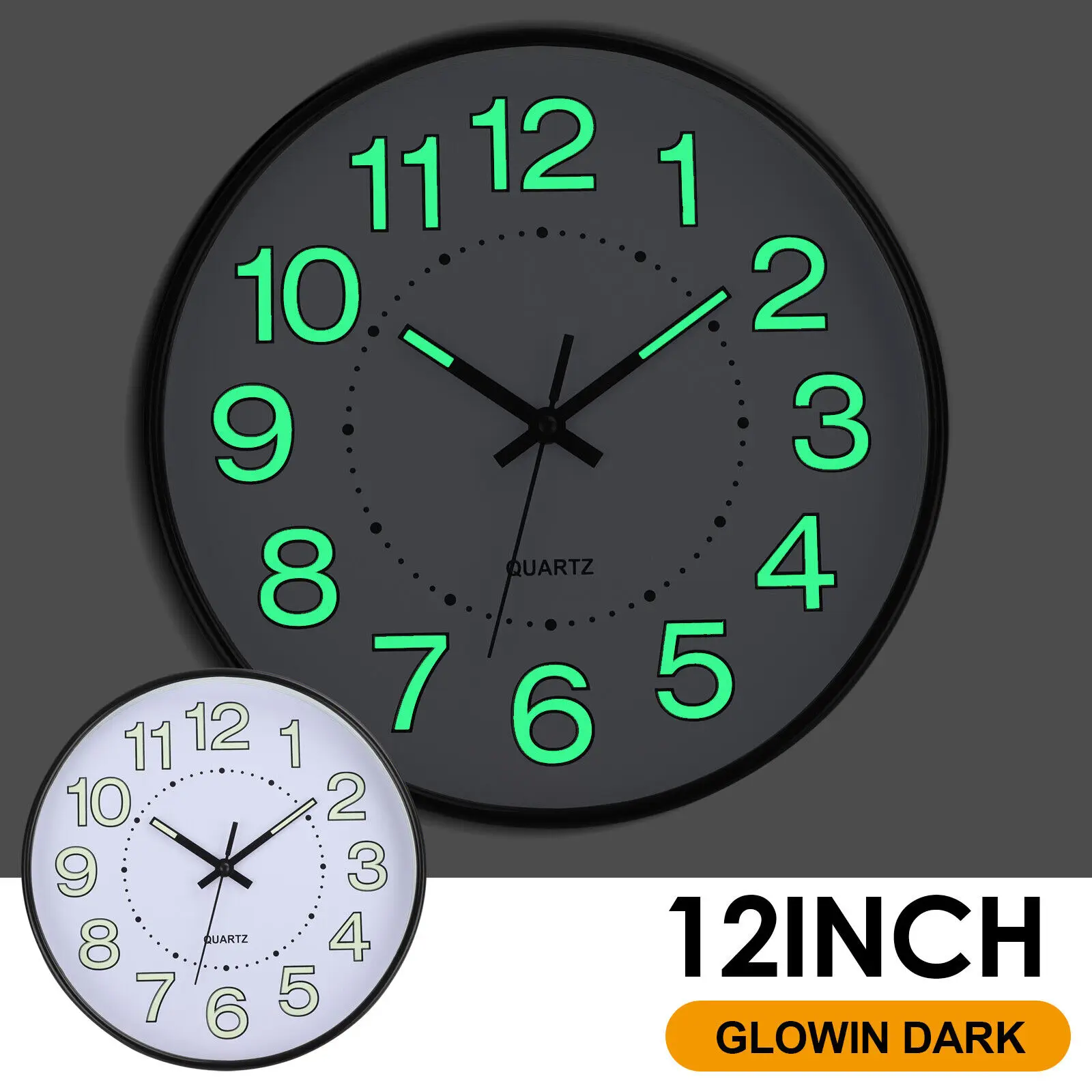 12In-Luminous-Wall-Clock-Energy-Absorbing-Numerals-Hands-Silent-Light ...