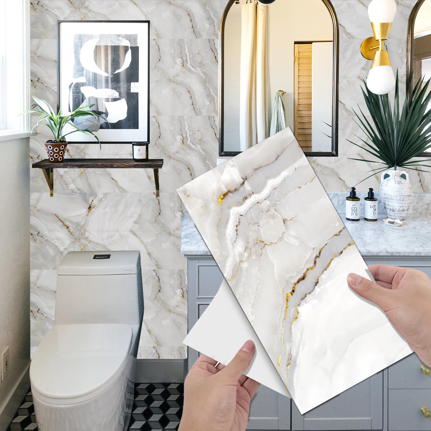 6-Pieces-of-Beige-Marble-Tile-Stickers-Self-Adhesive-Waterproof-Pvc ...