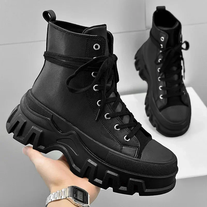 Fashionable-British-Style-Motorcycle-Boots-High-Top-Lace-Up-Leather ...