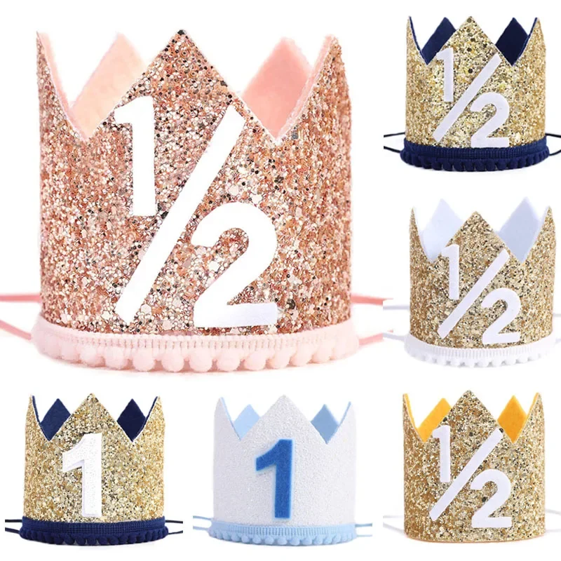 Birthday-Crown-Hat-1-2-1st-Happy-Birthday-Party-Decor-Caps-Glitter ...