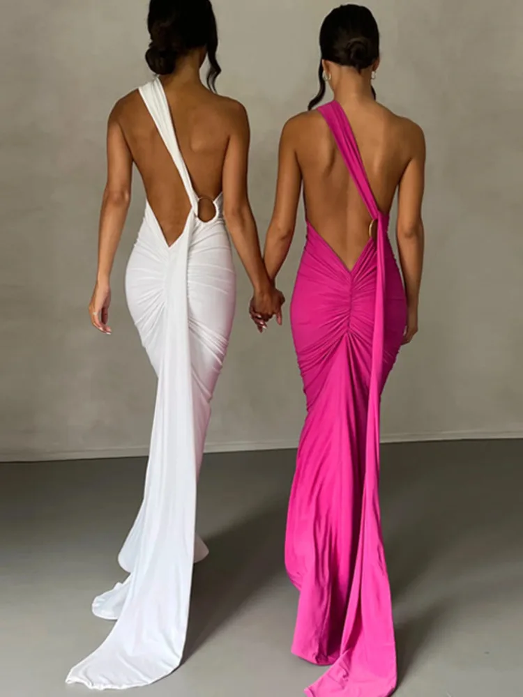 Mozision Oblique Shoulder Backless Maxi Dress For Women Gown Summer ...