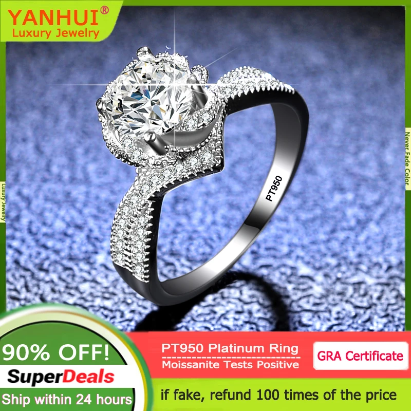 YANHUI-100-Natural-PT950-Platinum-Rings-Romantic-Princess-Flower-Wedding-Rings-for-Women-1-0CT ...