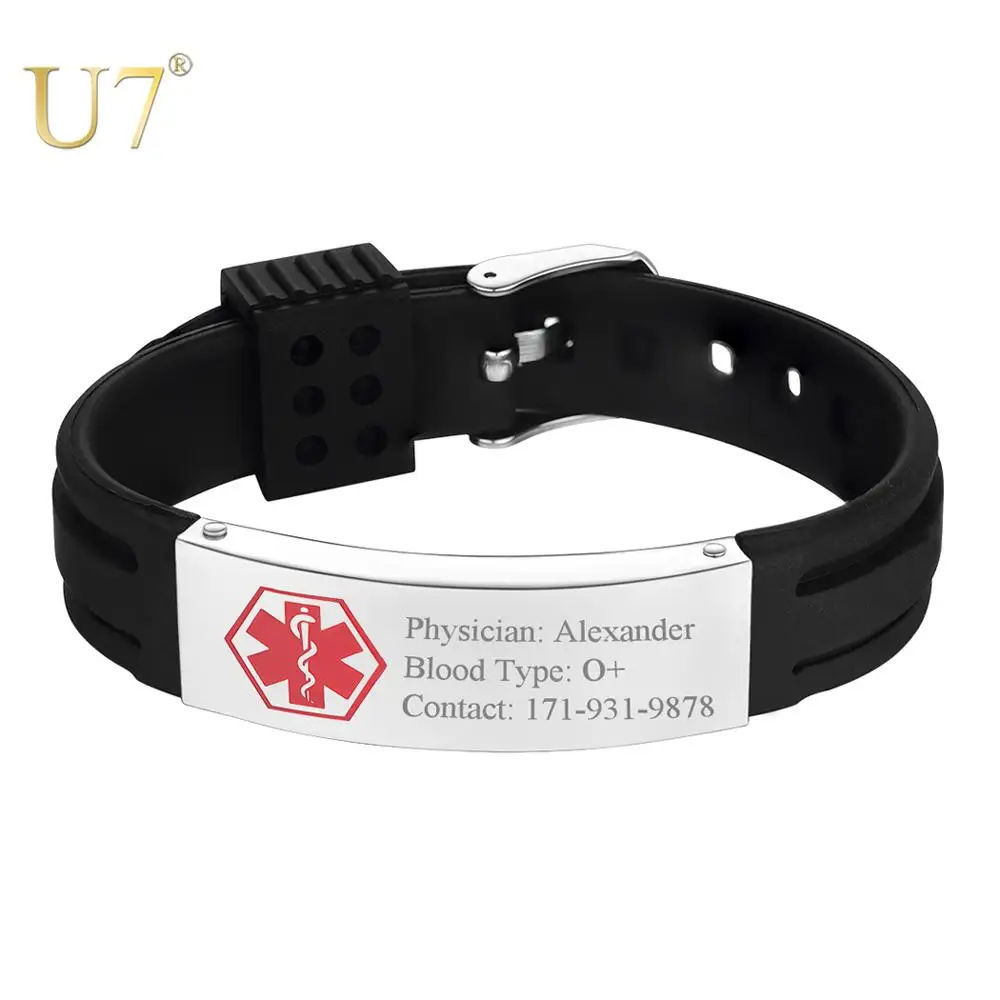 U7 Personalized Engrave Record Customized Info Silicone Medical Tag ...