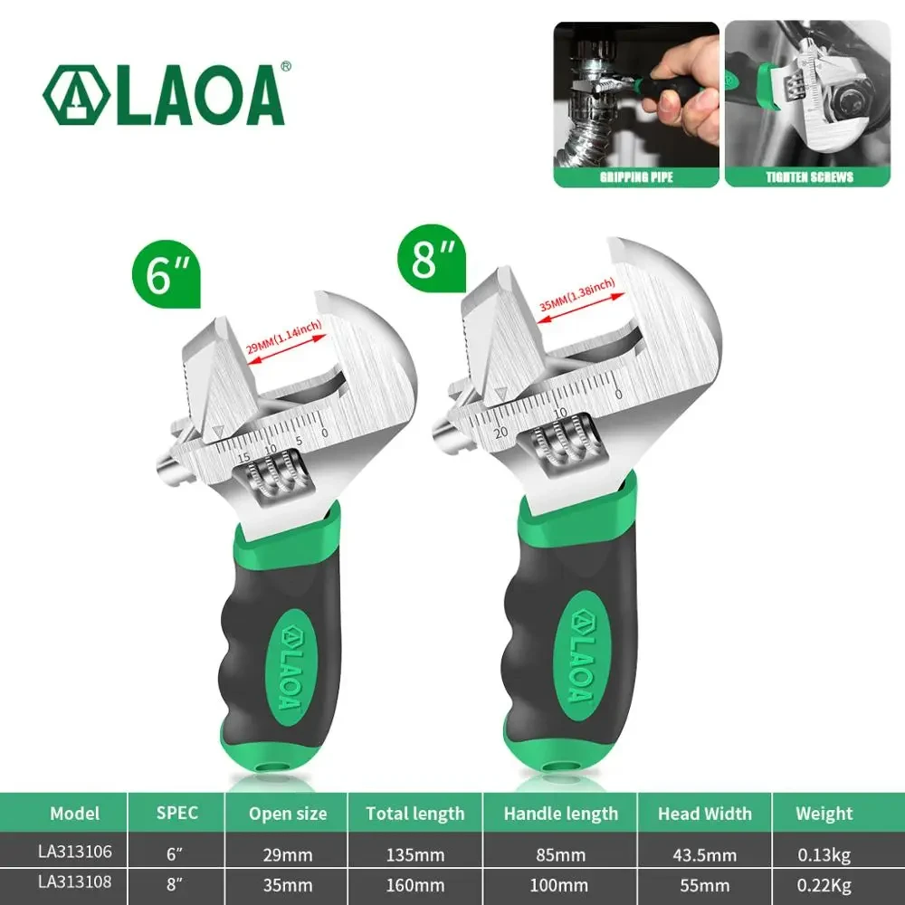 LAOA-6inch-8inch-Adjustable-Wrench-Monkey-Wrenches-Short-Handle-Spanner-Pipe-Wrench-for-Air ...