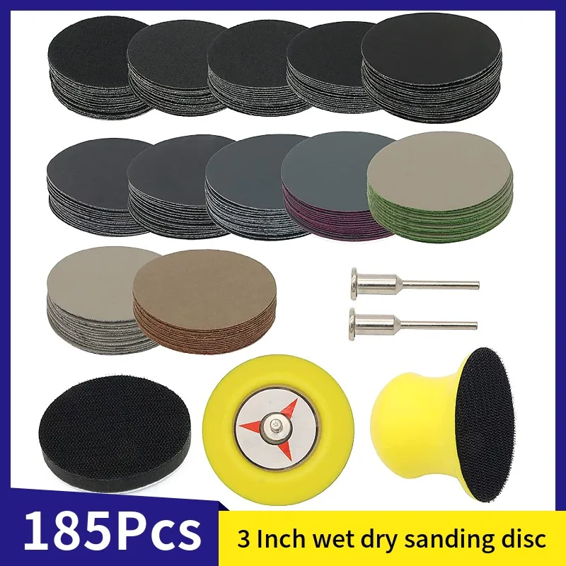 185 Pcs 3 Inch Sanding Disc Wet Dry Sandpaper, Backing Plate Buffing ...