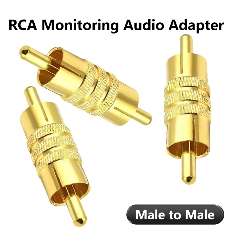Dual RCA Male to male Golden Audio Connector Adapter Plug video Coupler ...
