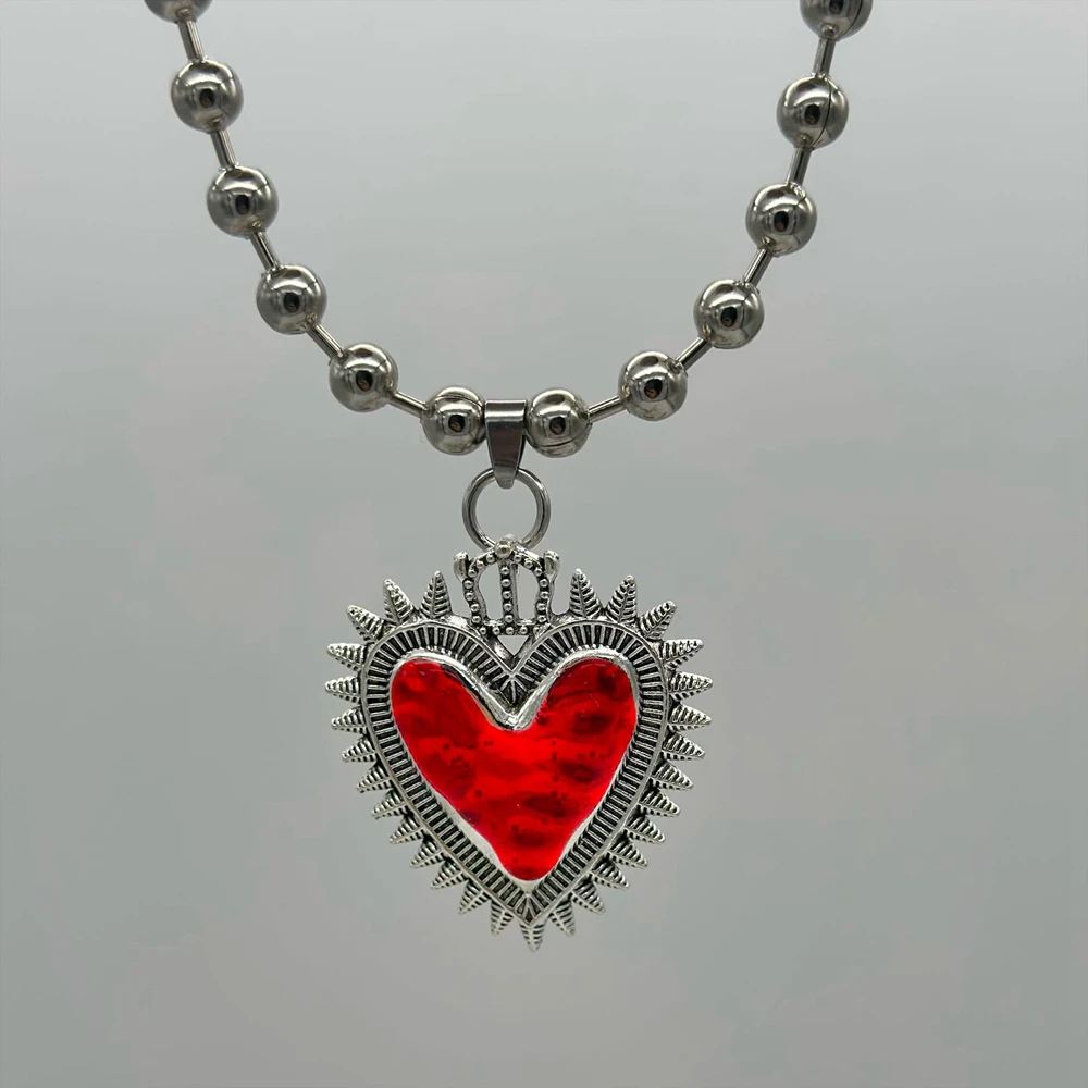 Gothic-Ball-Chain-Red-Heart-Pendant-Choker-Necklace-for-Women-Y2K-Punk ...