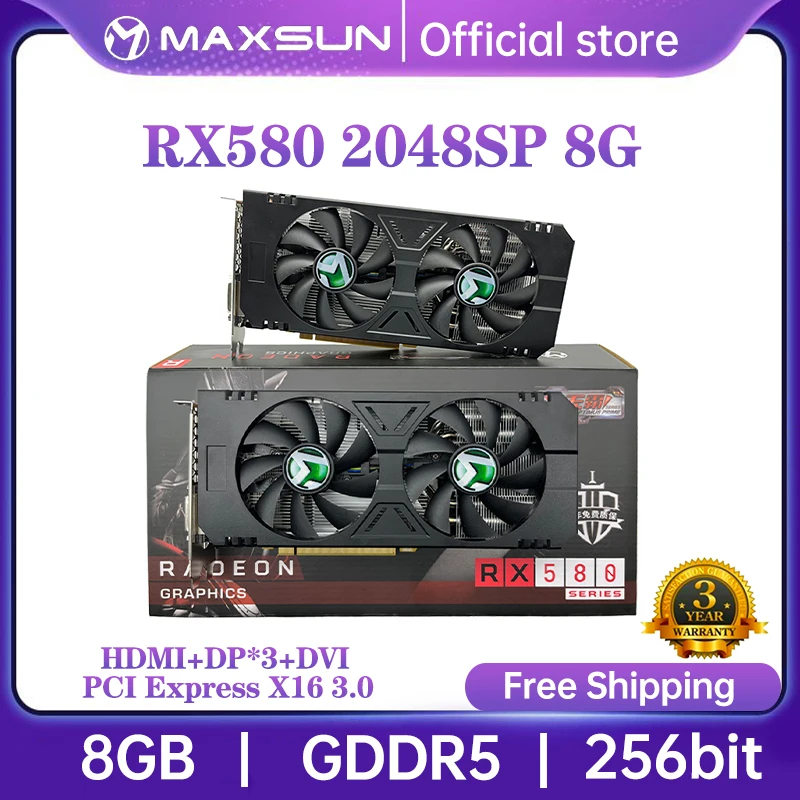 MAXSUN Graphics Cards Full New AMD Radeon RX580 2048SP 8G GDDR5 256bit ...