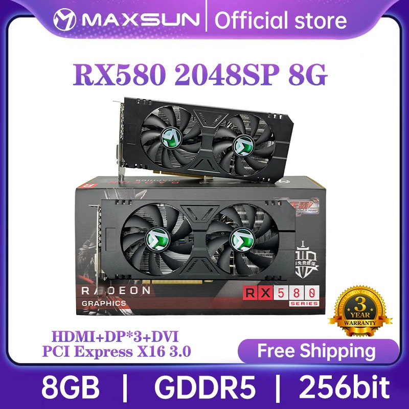 MAXSUN Graphics Cards Full New AMD Radeon RX580 2048SP 8G GDDR5 256bit ...