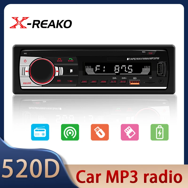 X REAKO 1 Din BT Car AUX IN MP3 Player Charging FM 2 USB TF Auto Stereo ...