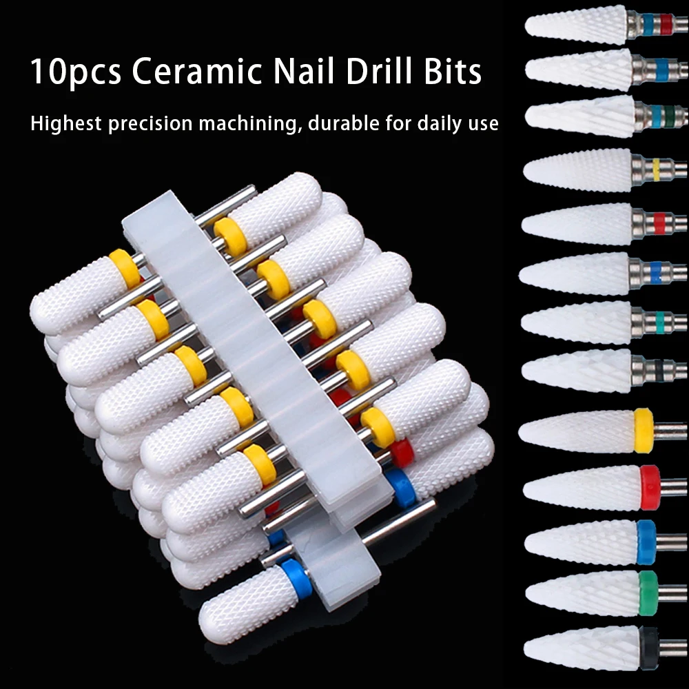 10pcs Ceramic Nail Drill Bits Set Milling Cutter for Electric Manicure ...