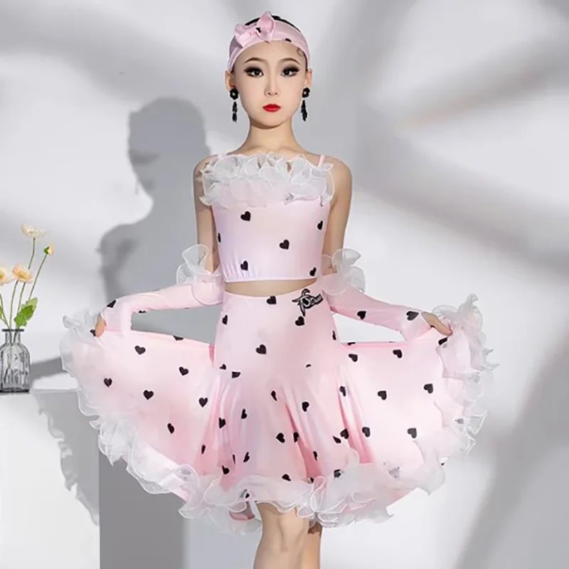 Children Love Print Latin Dance Dress Girls Kids Summer Sleeveless ...