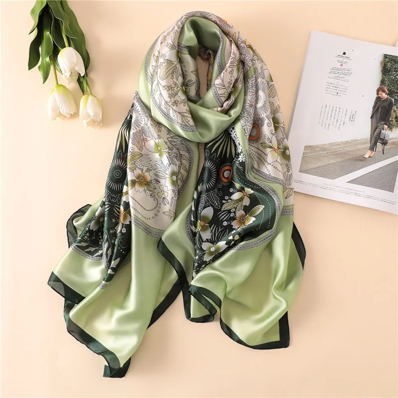 Women Silk Scarf Tassel Brand Shawls Scarves | Long Silk Scarves Print ...