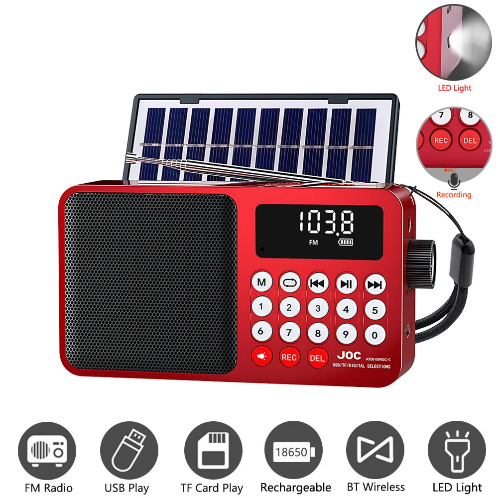 Solar FM Radio Portable Bluetooth Speaker with LED Light support ...