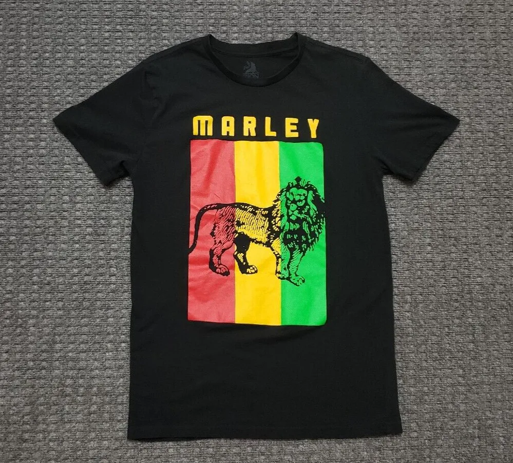 Zion-Rootwear-Men-s-Medium-Black-T-Shirt-Rasta-Lion-Bob-Marley-long-or ...