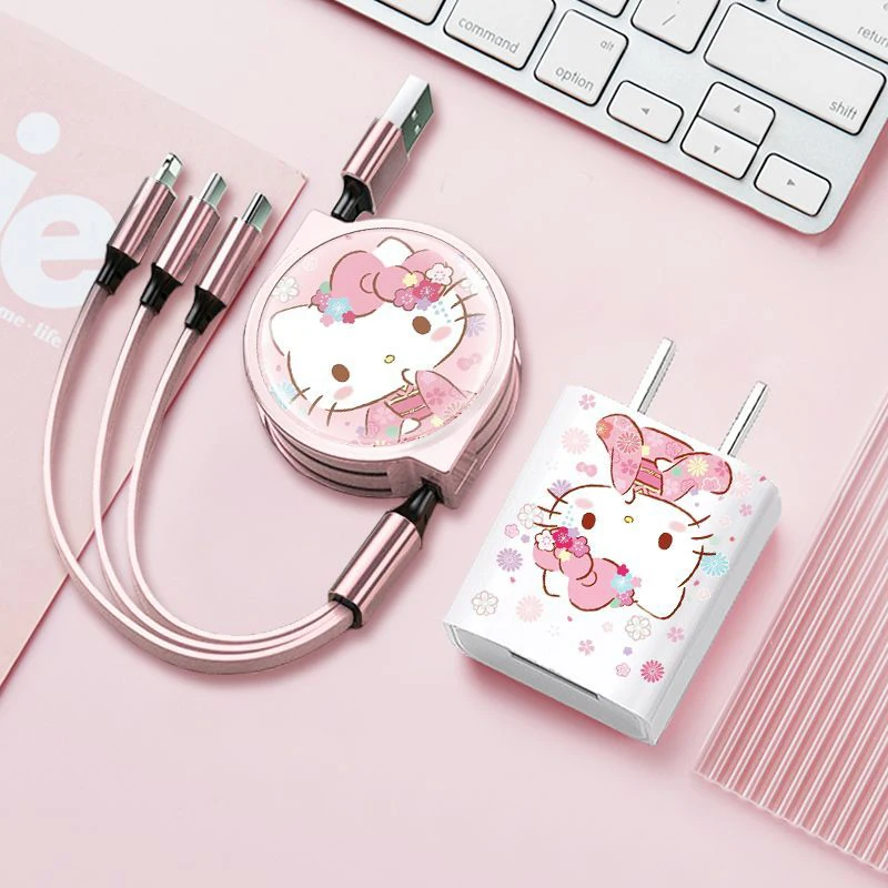 Cable de datos 3 en 1 de dibujos animados de Anime Kawaii Kittys Cat ...