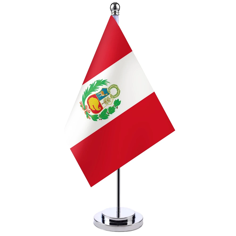 14x21cm-Office-Desk-Flag-Of-Peru-Banner-Boardroom-Table-Stand-Pole-The ...