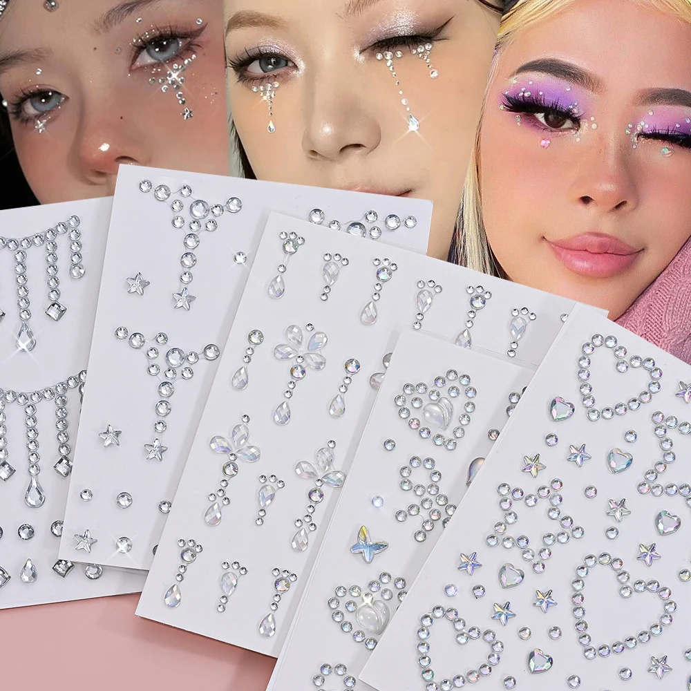 5pcs 3D Mixed Style Aurora Crystal Face Decal Girl Self-Adhesive ...