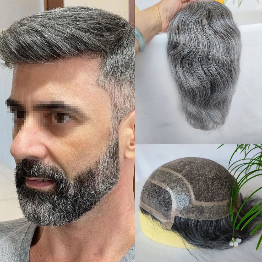 1B20-1B80-Grey-Silver-Hair-Toupee-for-Men-Mono-Base-with-PU-Human-Hair ...