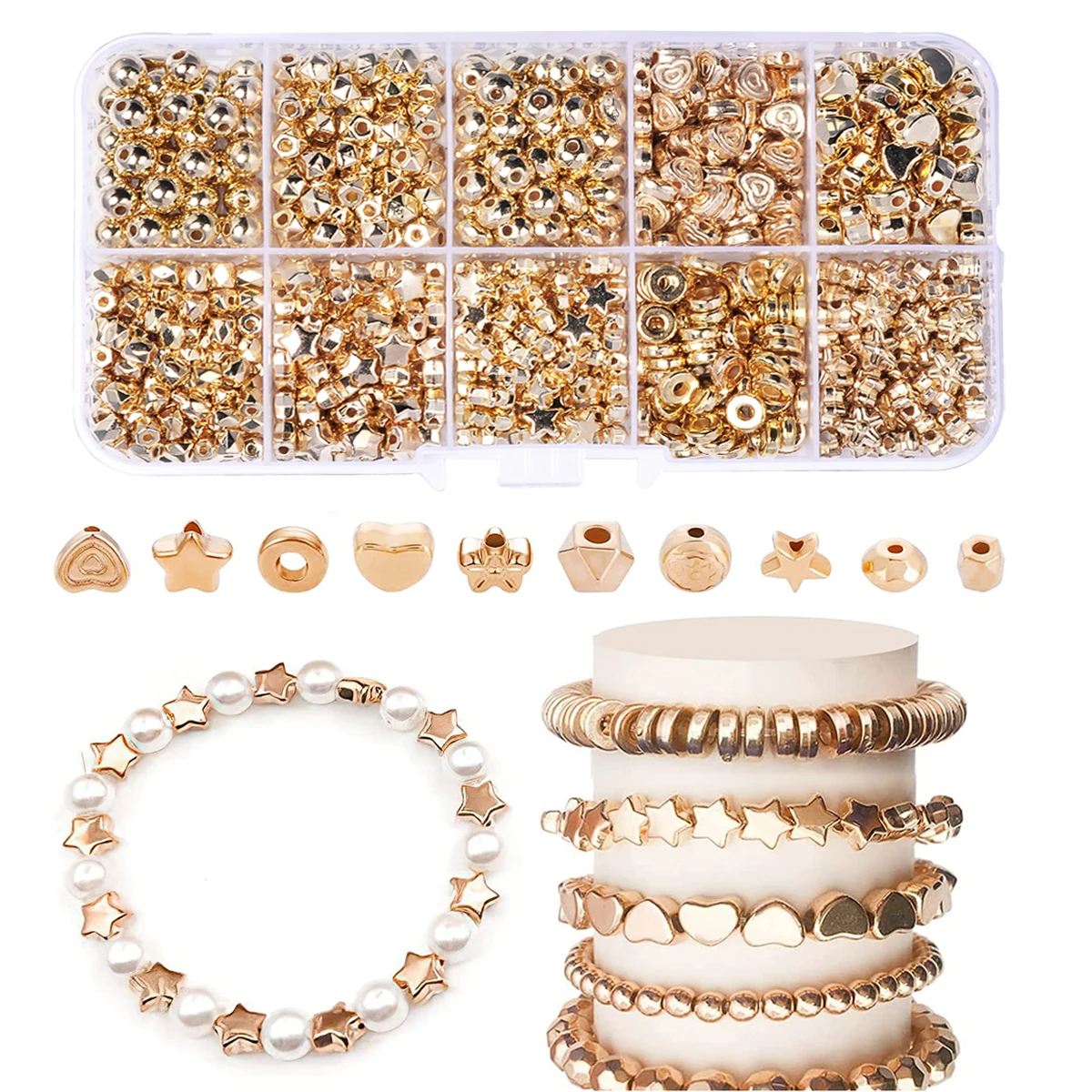 500pcs-CCB-Beads-for-Jewelry-Making-kit-Plated-Gold-color-Beads-Box-DIY ...