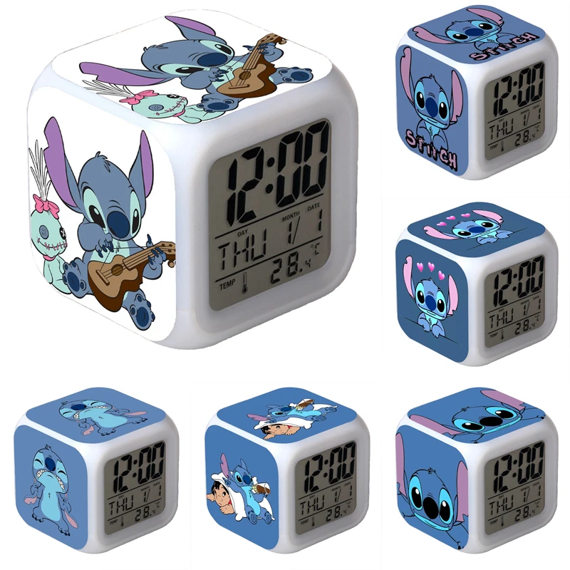 Lilo Stitch Colorful Color Changing Quartet Alarm Clock Led Night Light ...