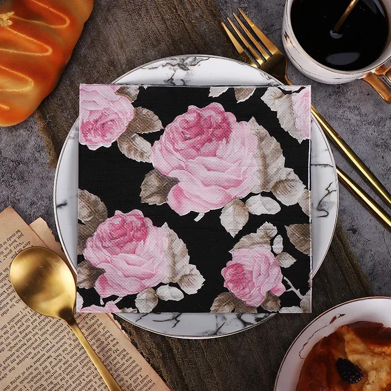 20pcs-pac-33-33cm-2ply-New-Black-Flower-Printed-Paper-Napkin-Chinese ...