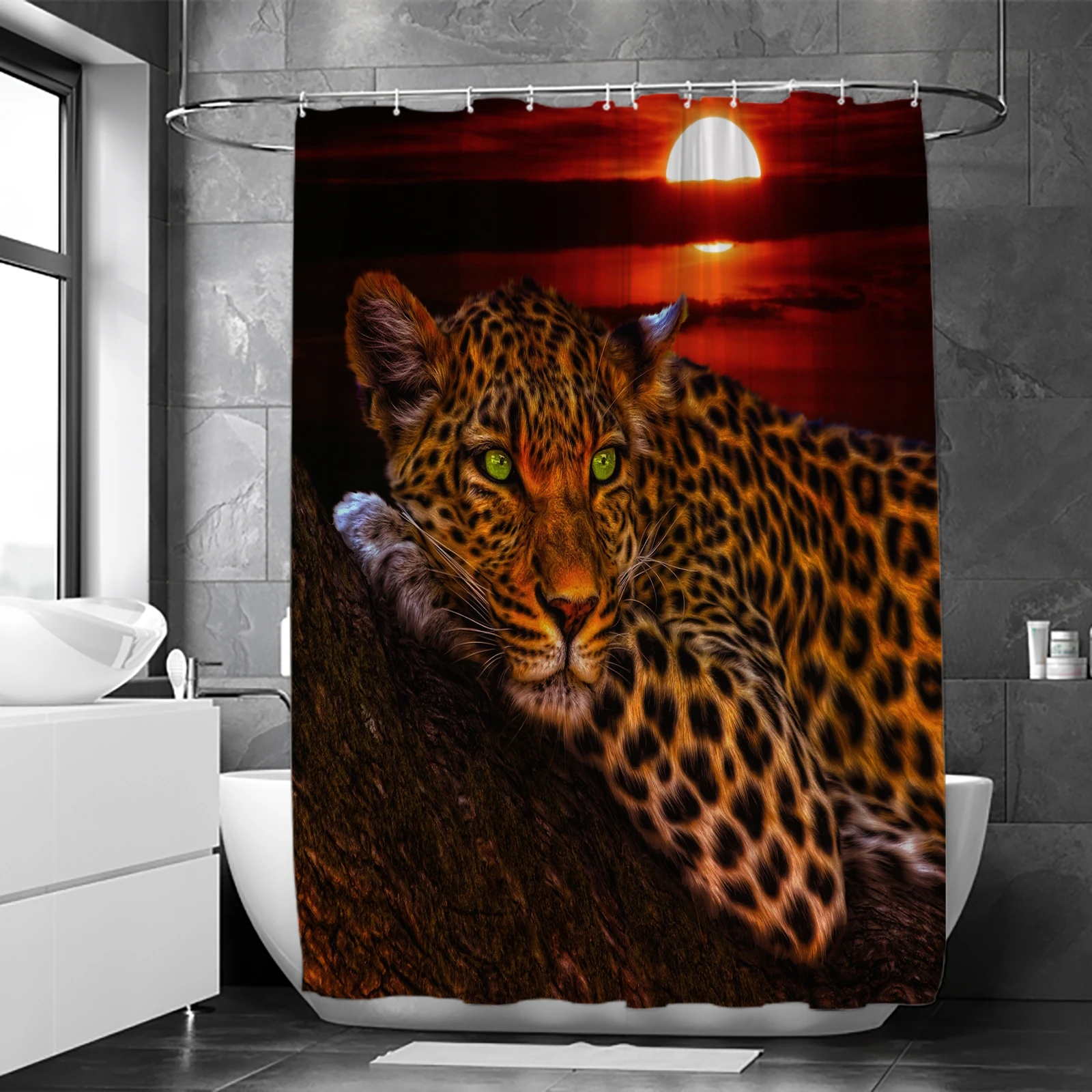 1Pcs-Dusk-Sunset-Leopard-Waterproof-Shower-Curtain-Animal-World-Leopard ...