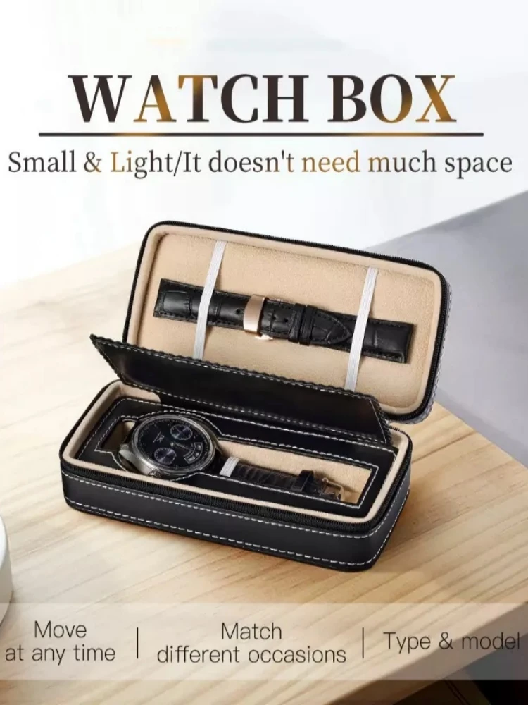 Classic-Brand-Single-Watch-Storage-Box-PU-Leather-Black-Zipper-1-Slot ...