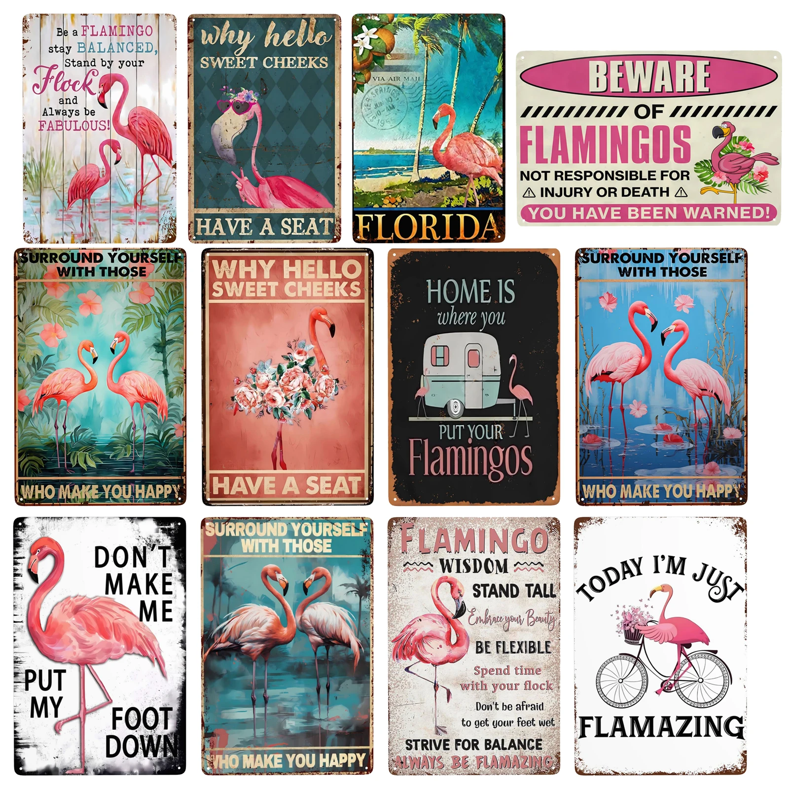 1Pc-Flamingo-Metalen-Bord-Omring-Jezelf-Met-Degenen-Die-Je-Gelukkig ...