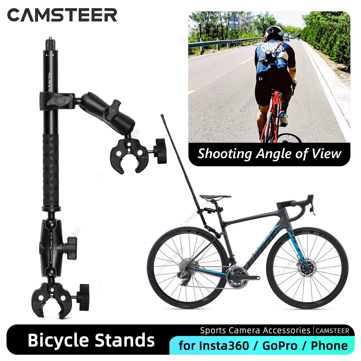 Camsteer-Camera-Clamp-Mount-Bicycle-Selfie-Stick-for-GoPro-12-Insta360 ...