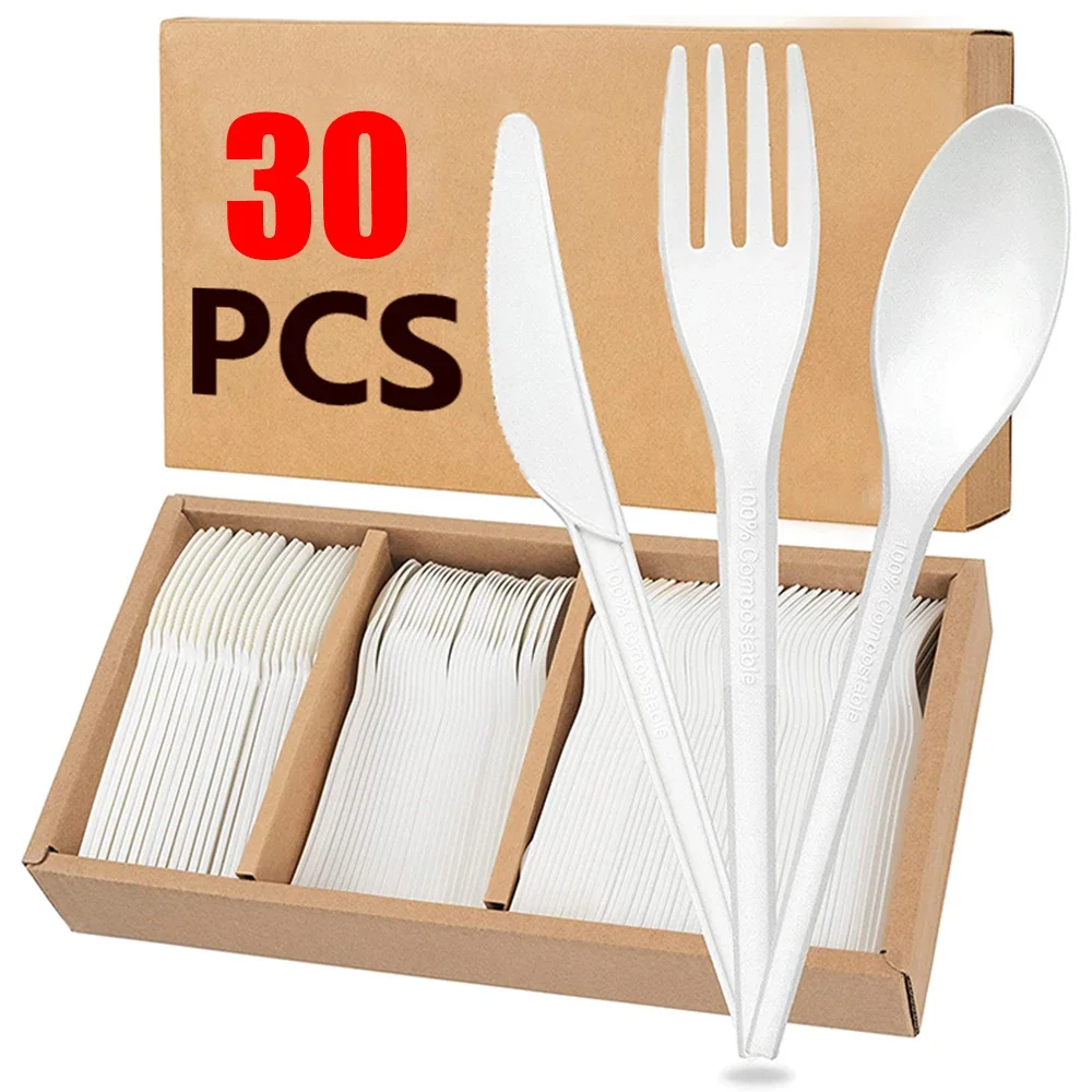 30-1PCS-Disposable-Tableware-Reusable-Natural-Corn-Knife-Fork-Spoon ...
