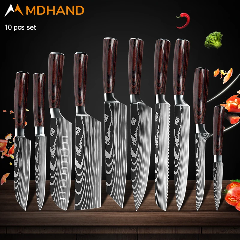 K-che-Messer-Set-Damaskus-Muster-Stanless-Stahl-Japanische-Santoku ...