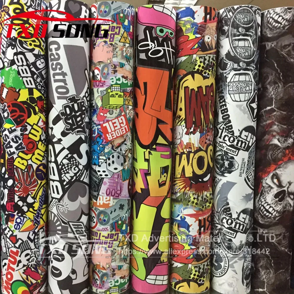 10/20/30/40/50/60x152cm/lot Cartoon Graffiti Car Sticker Bomb Wrap ...