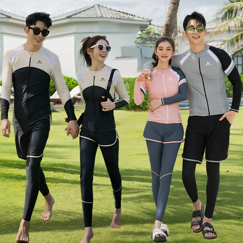 Couples-Men-Rash-Guard-3-Piece-Zipper-Swimwear-Long-Sleeve-RashGuards ...