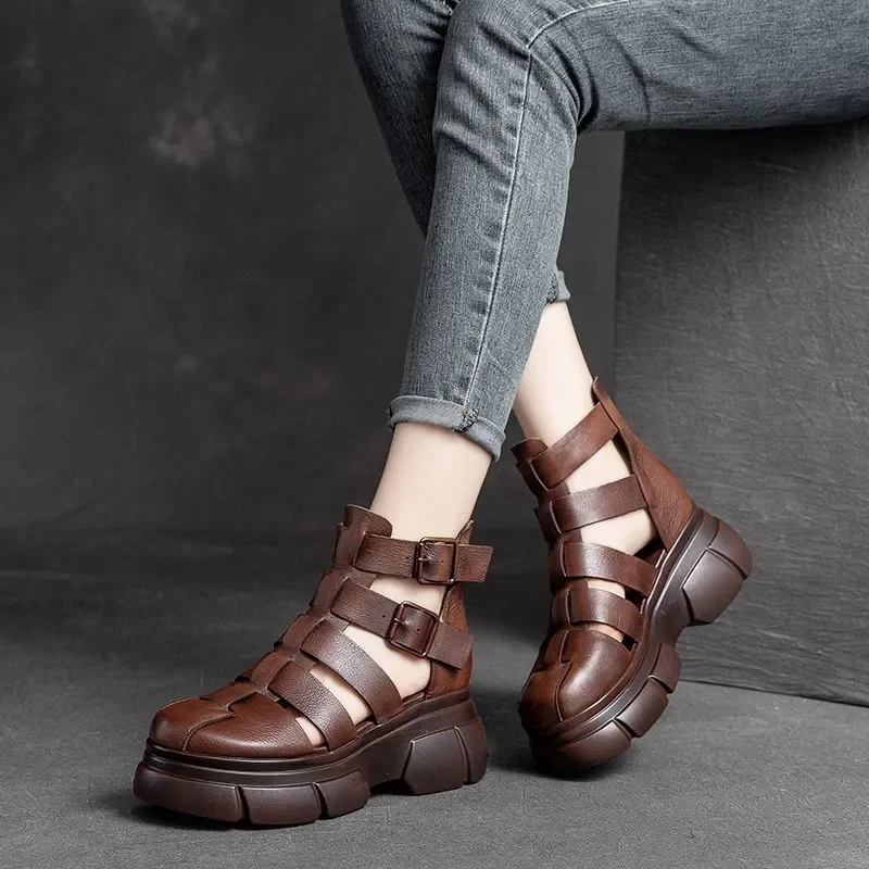 Retro-Ladies-Casual-Wedge-Cage-Ankle-Boots-Summer-Gothic-Style-Shoes ...
