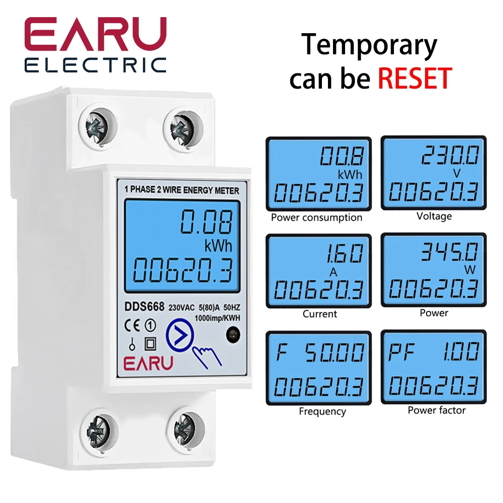 Din-Rail-Digital-Single-Phase-Reset-Zero-Energy-Meter-kWh-Voltage ...