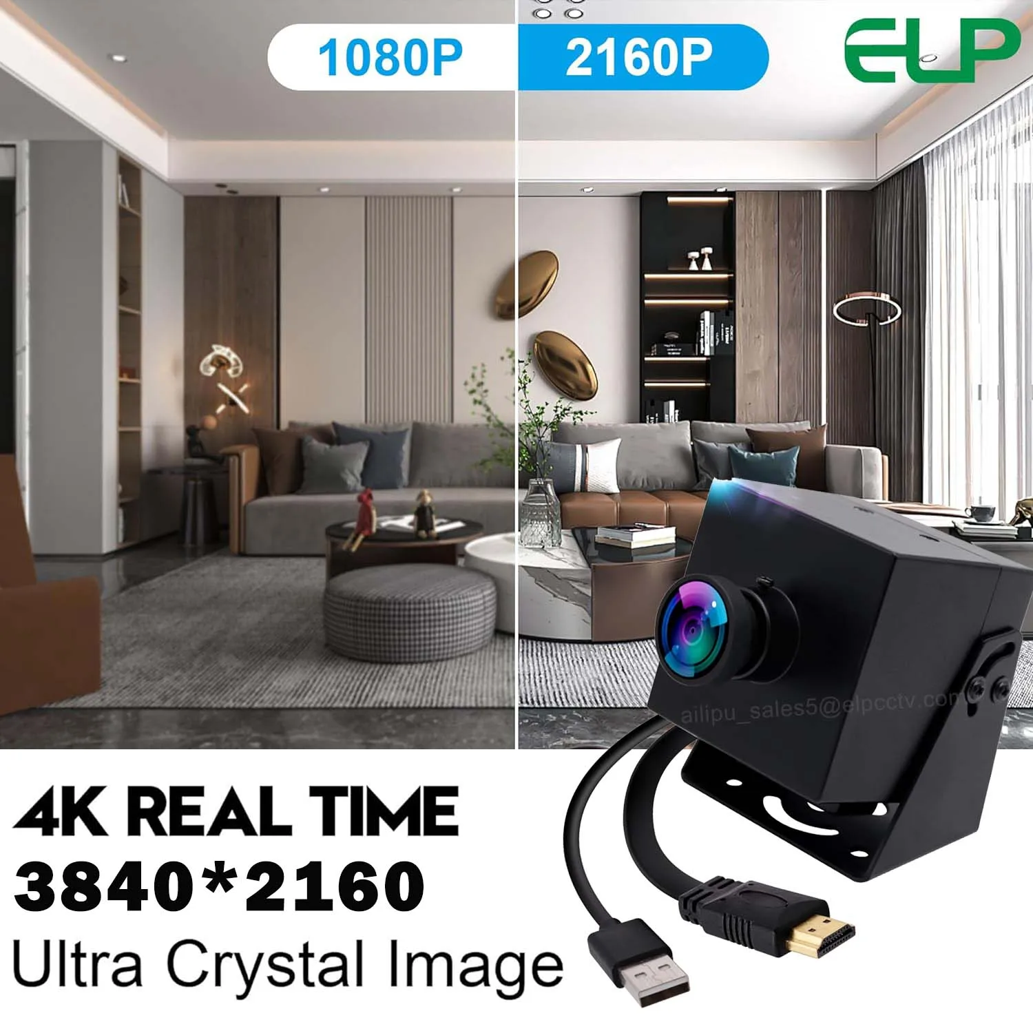 ELP 4K HDMI USB3.0 Camera 60FPS High Speed with Wide Angle 120Degree No ...