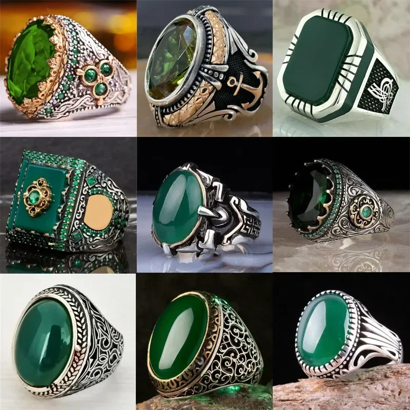 European-and-American-Inlaid-Emerald-Men-s-Ring-Turkey-Retro ...
