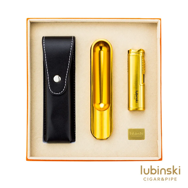 LUBINSKI Three-In-One Cigar Set Luxury Gift Box Single Straight Lighter ...