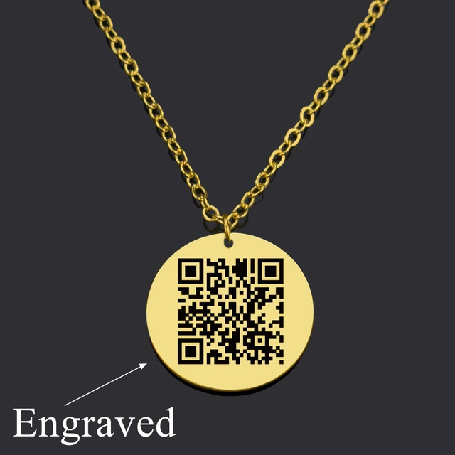 Customized QR Code Necklace Personalized Text Engraved Stainless Steel ...