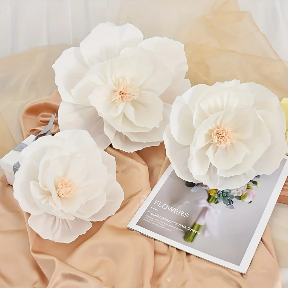 3pcs Set - Handcrafted Crepe Paper Flowers - Realistic Wall Backdrop ...