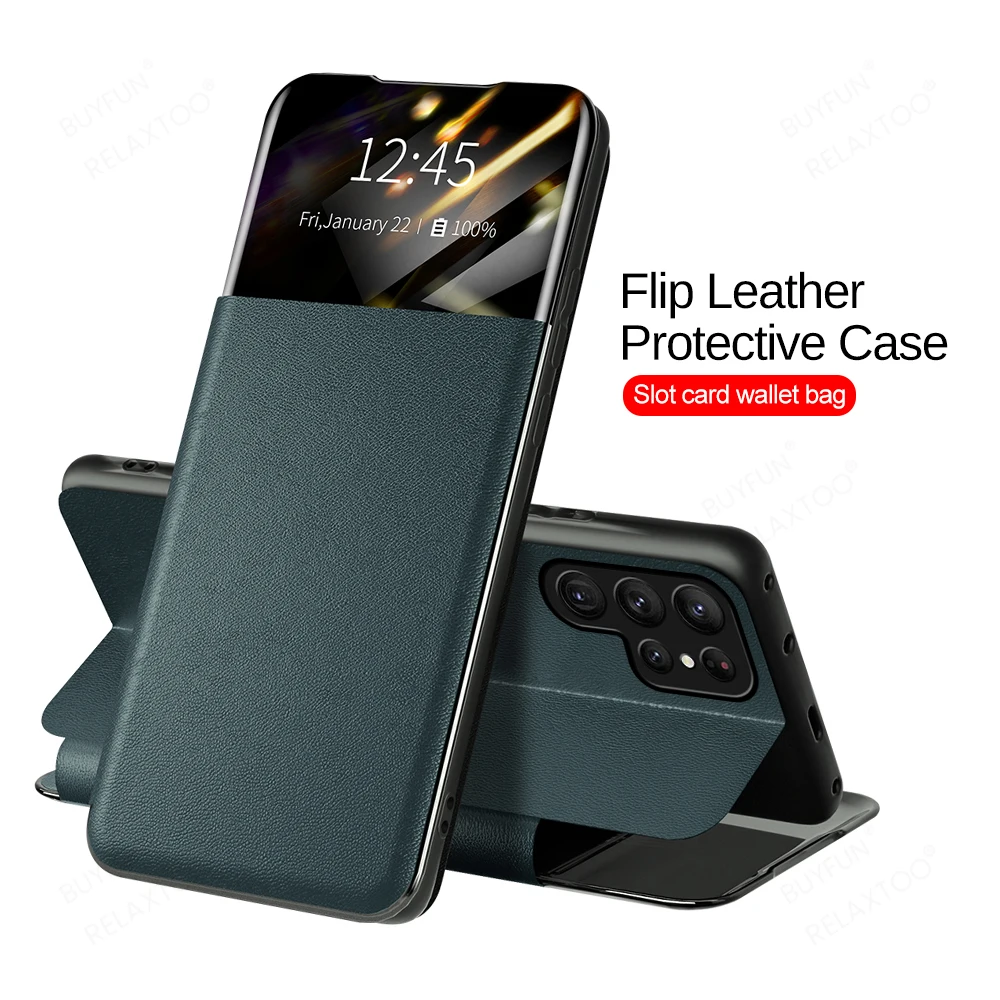 For Samsung S23 Ultra Case Flip Mirror Leather Cover For Galaxy S 23 ...