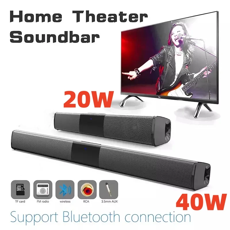 40W TV Soundbar Wireless Bluetooth Speaker Wired and Home Cinema Sound ...