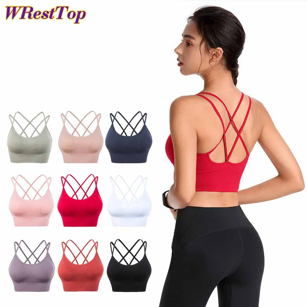 Women-Strappy-Sports-Bras-Seamless-Criss-Cross-Back-Sexy-Padded-Fitness ...