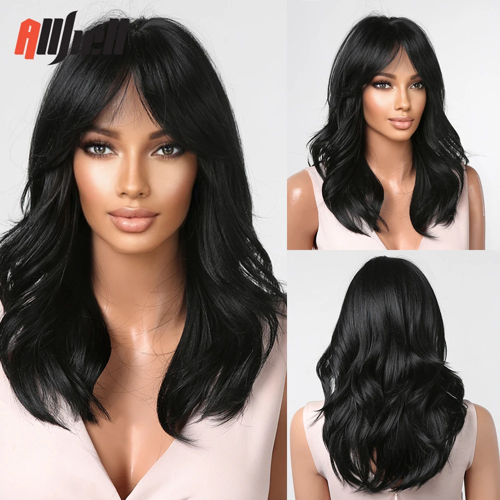 Black-Wavy-Synthetic-Wigs-Medium-Length-Natural-Wave-Wigs-with-Bangs ...