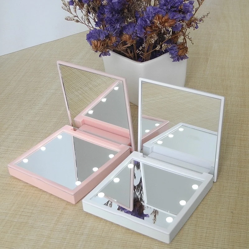 Double-sided Travel Portable Folding Cosmetic Mirror With Led Lights ...