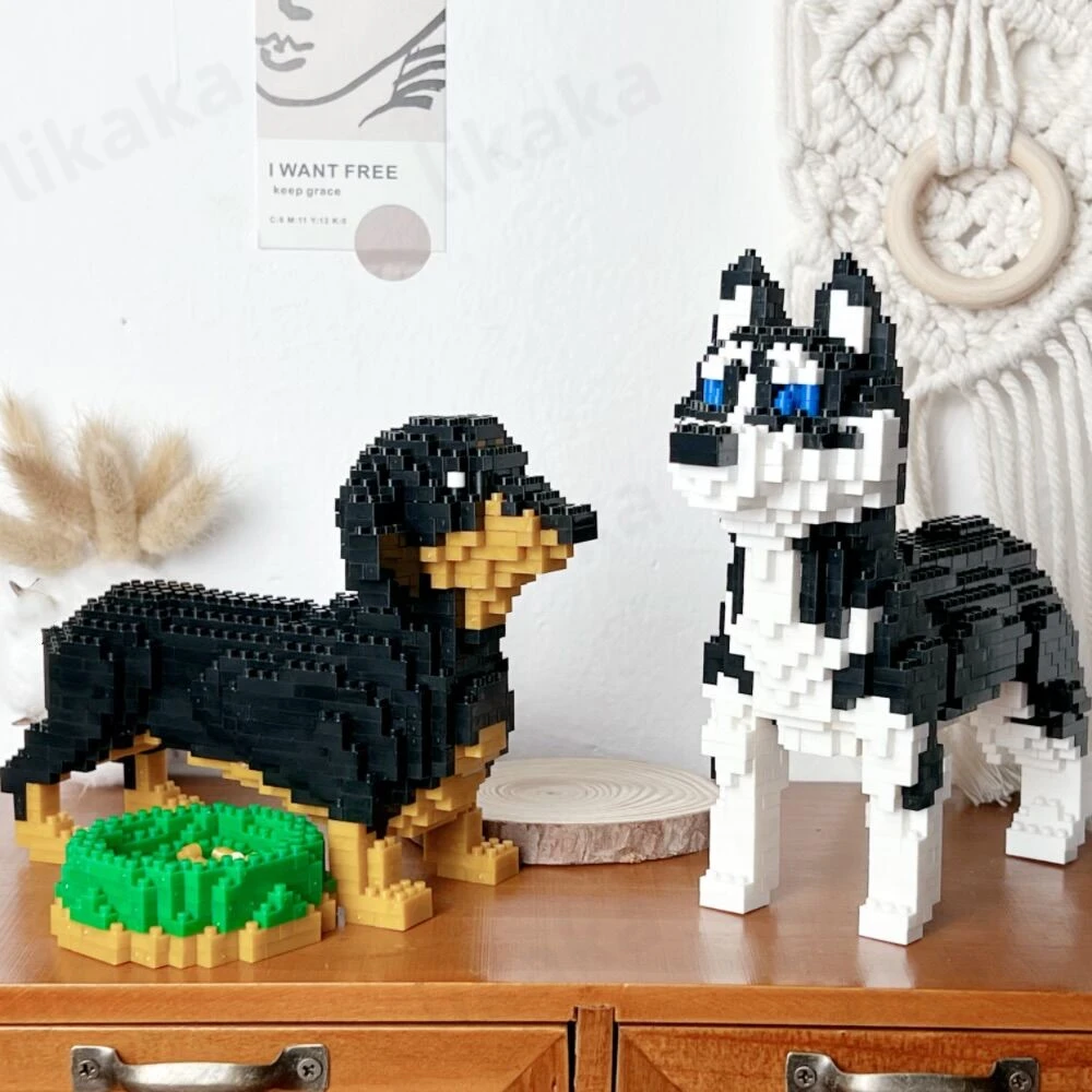 City Animals Building Blocks Micro Dog Husky Dachshund Pet Model ...