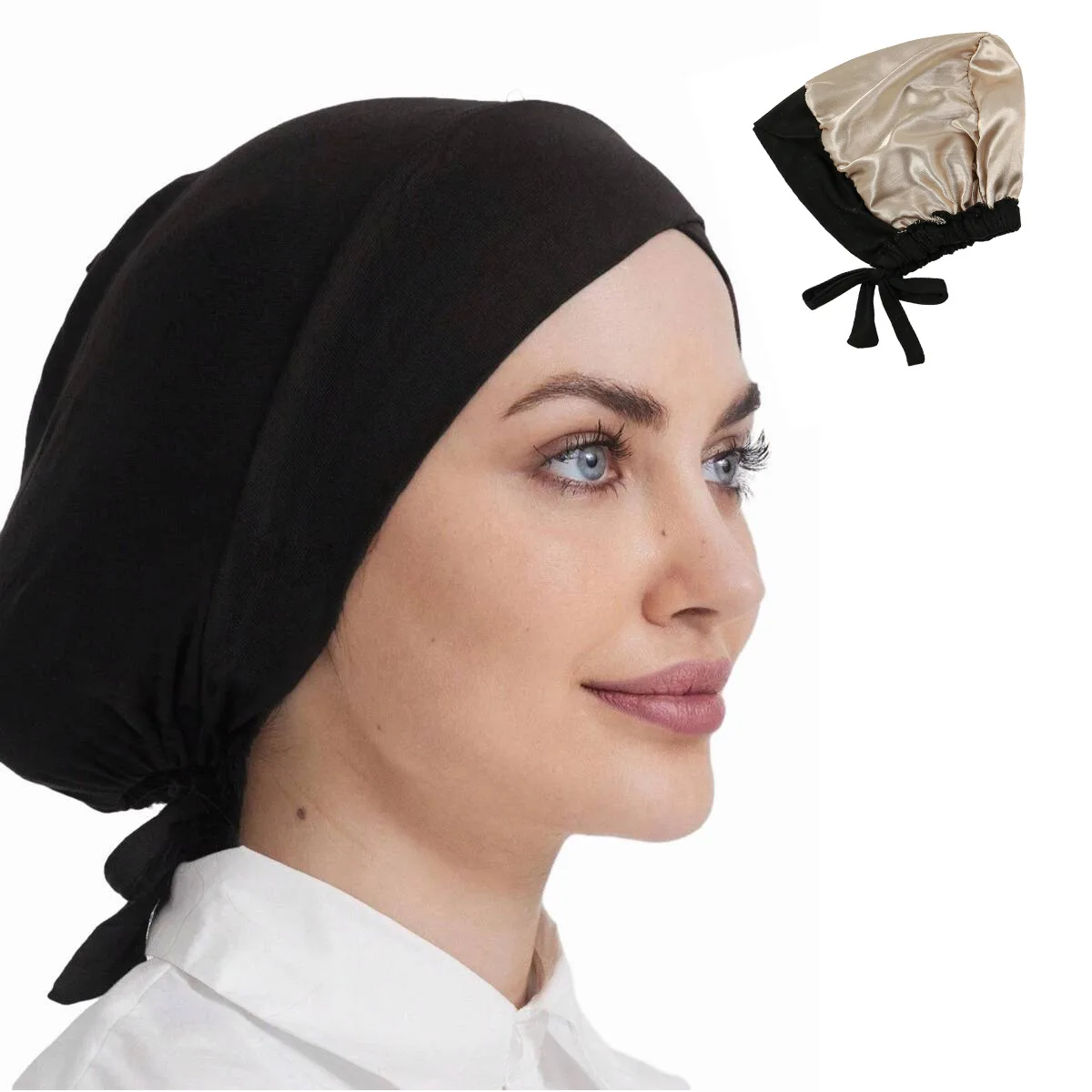 Crossed Forehead Lining Satin Hijab Cap Muslim Turban Bandana Islam ...