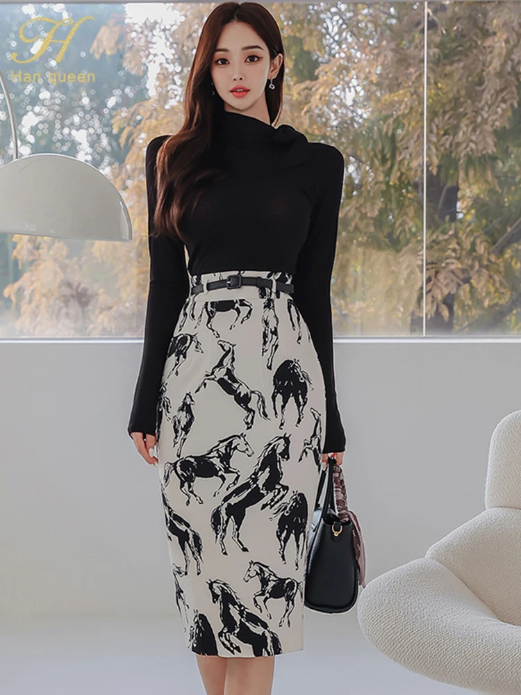 H-Han-Koningin-Lente-Herfst-Nieuwe-Tweedelige-Set-Koreaanse-Gebreide ...